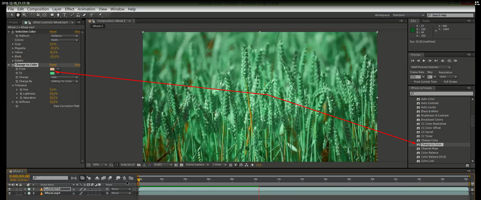Color correction of videos in Adobe After Effects
